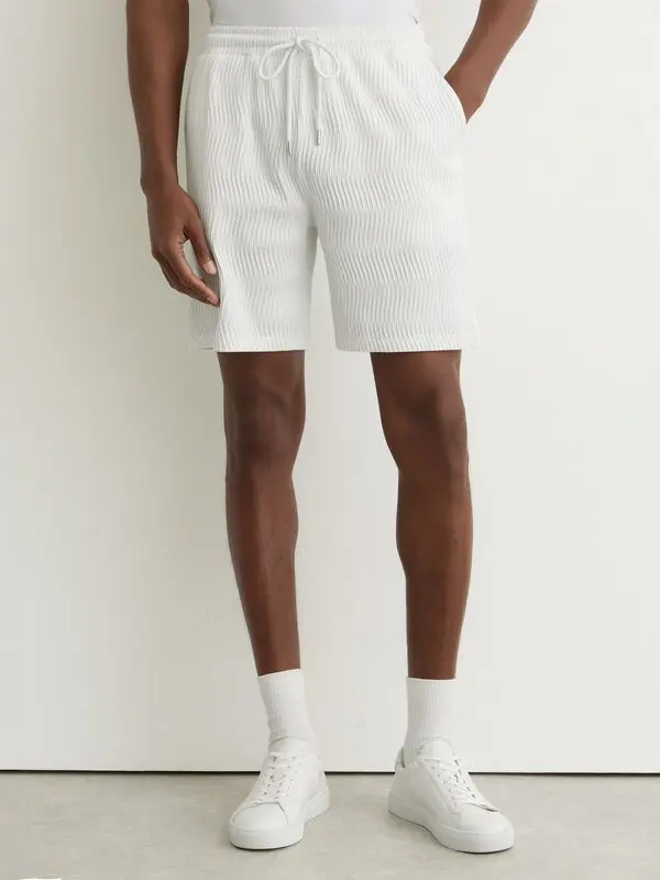 REISS Textured Wave Drawstring Shorts - White