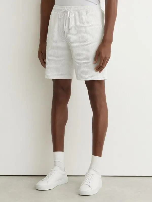 REISS Textured Wave Drawstring Shorts - White