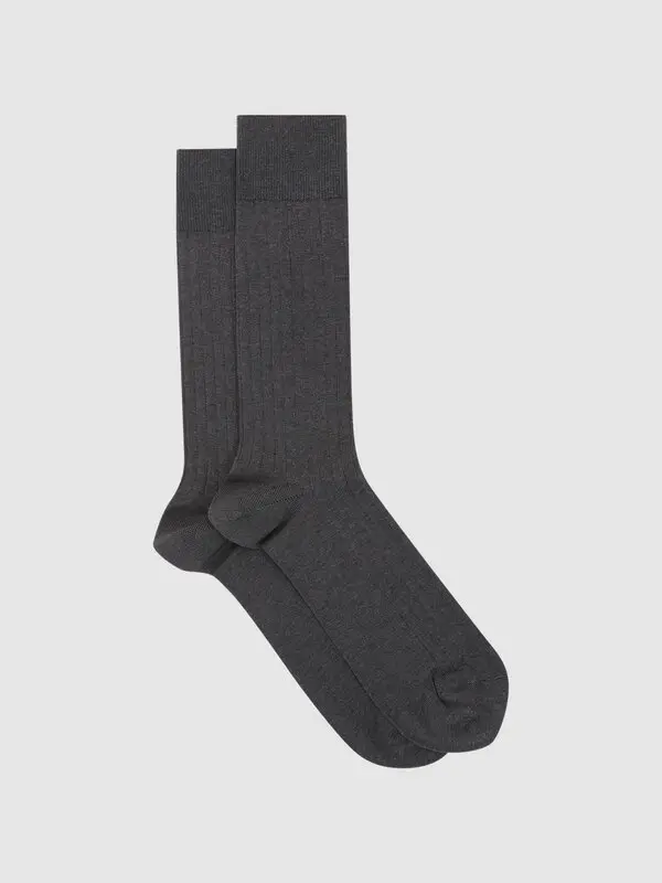 REISS Fela Cotton Ribbed Socks - Grey