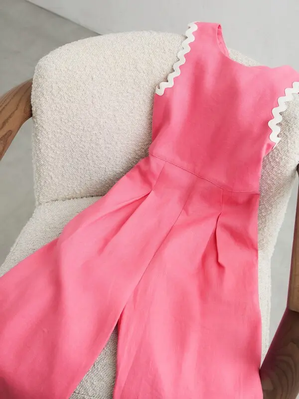 REISS 3-9 Yrs Linen-blend Wave-trim Cross-back Jumpsuit
