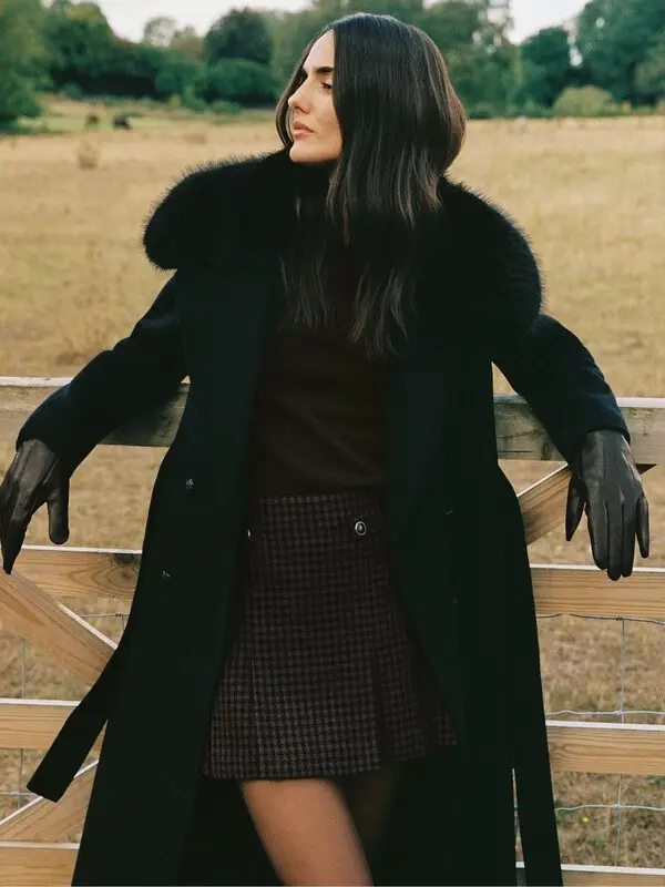 REISS Detachable Faux-fur Collar Coat Wool-blend