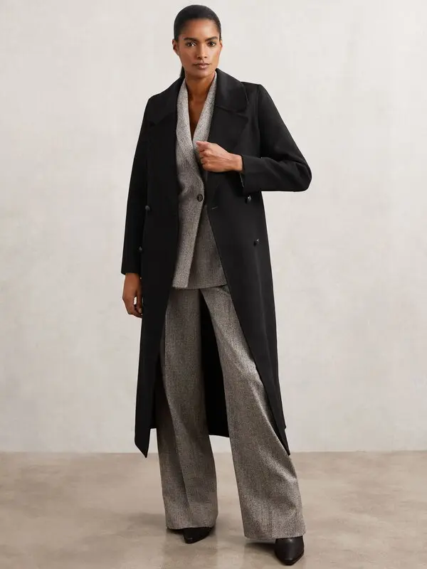 REISS Detachable Faux-fur Collar Wool-blend Coat - Black