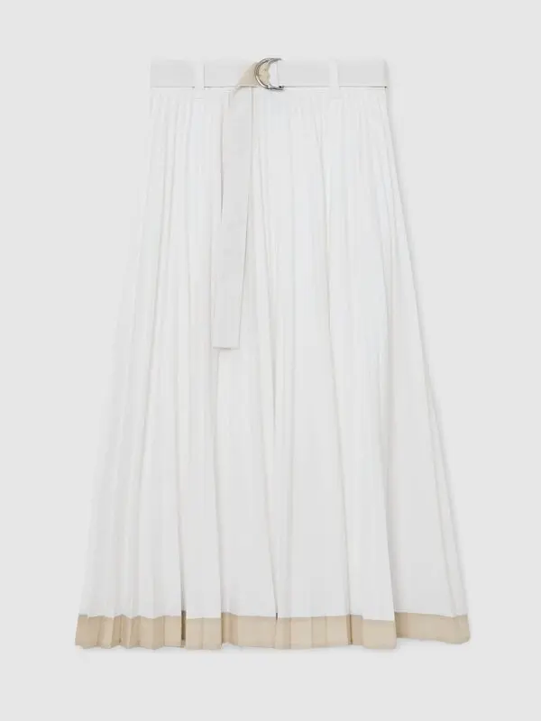 REISS Pleated Belted Midi Skirt With Cotton