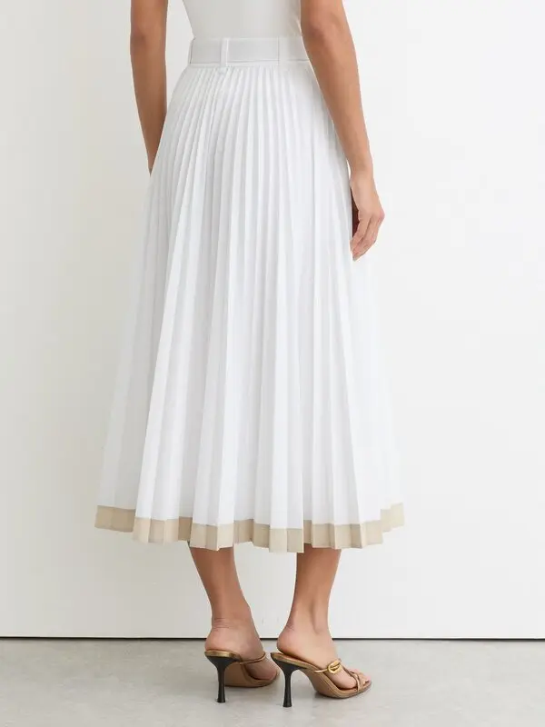 REISS Pleated Belted Midi Skirt With Cotton