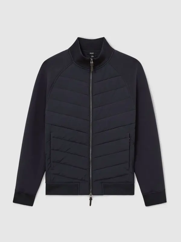 REISS Hybrid Quilted And Interlock Zip Jacket