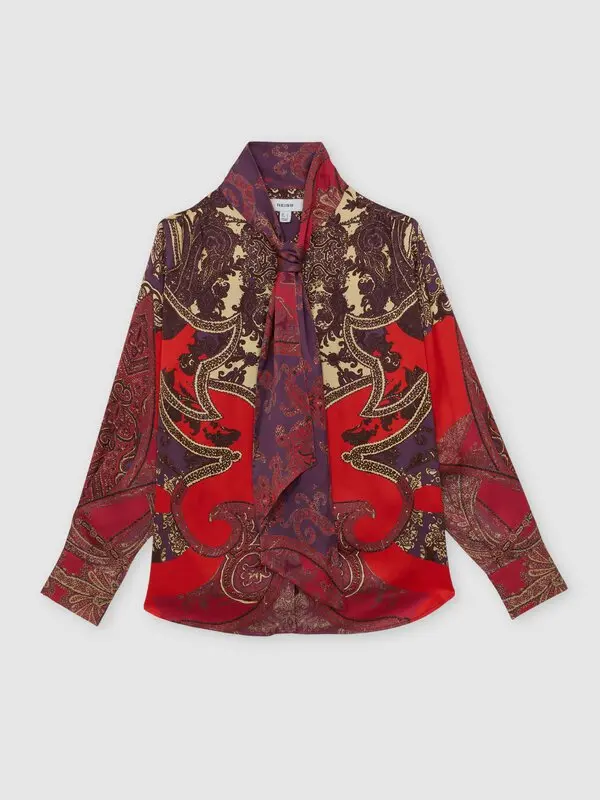 REISS Paisley-print Tie-neck Blouse