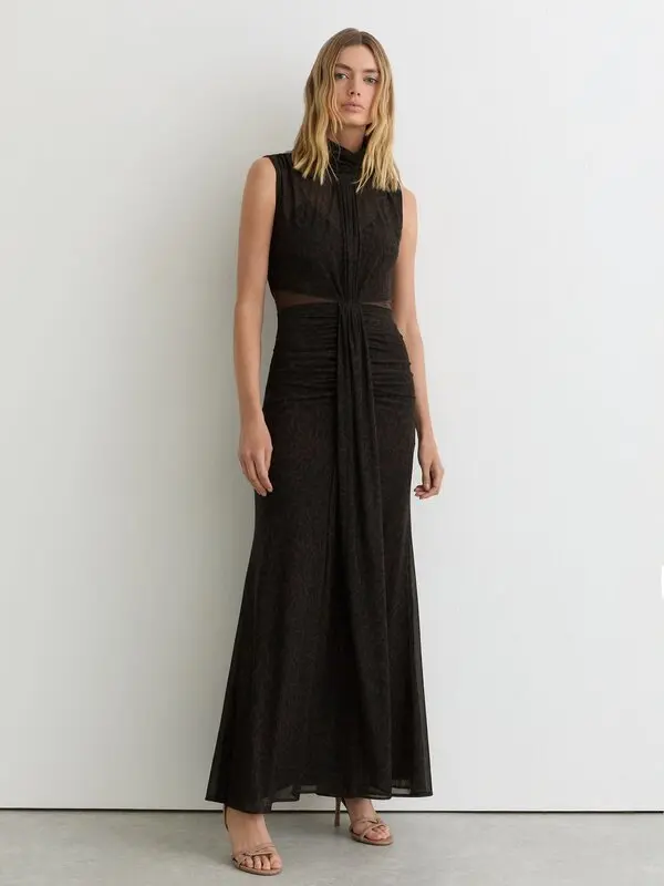 REISS Petite Sheer Ruched Maxi Dress - Black