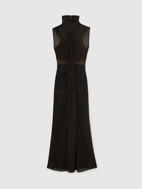 REISS Petite Sheer Ruched Maxi Dress - Black