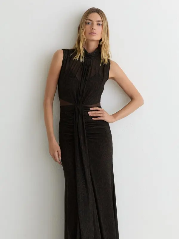 REISS Petite Sheer Ruched Maxi Dress - Black