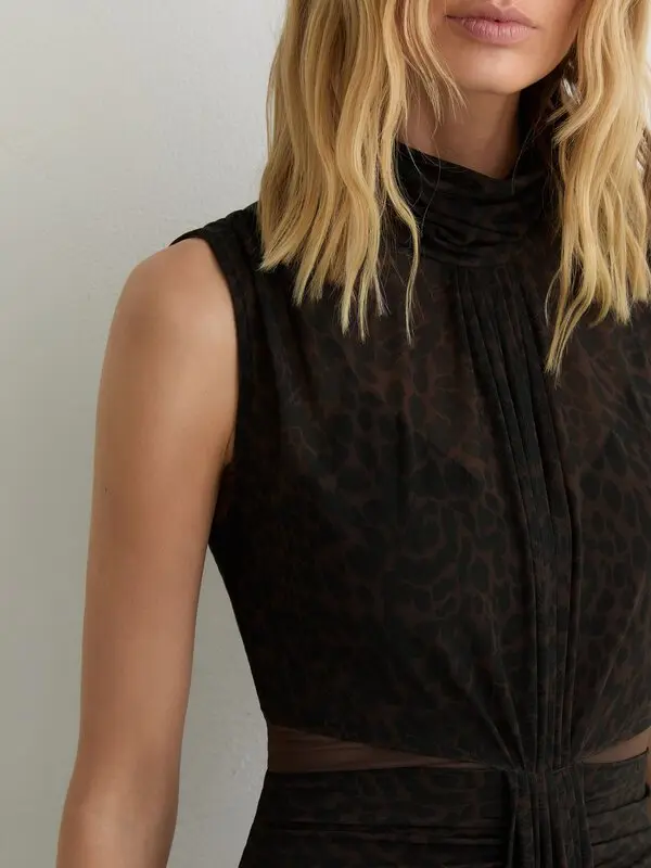 REISS Petite Sheer Ruched Maxi Dress - Black