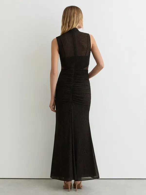 REISS Petite Sheer Ruched Maxi Dress - Black