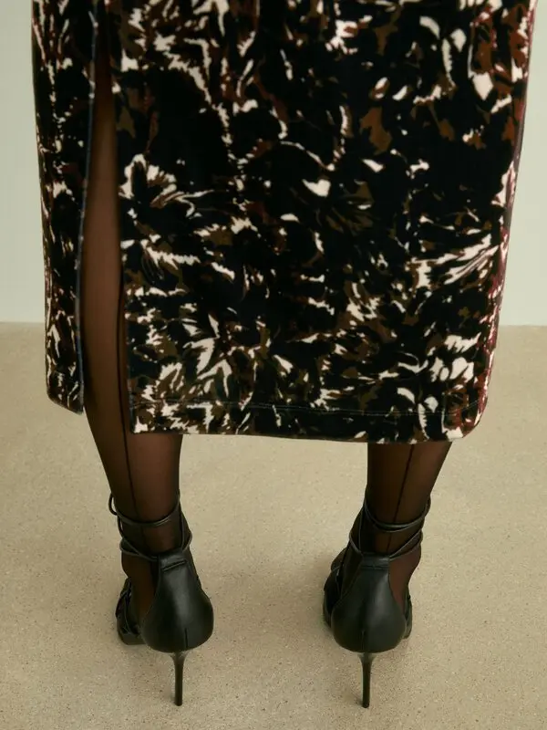 REISS Sonya Printed Velvet Cut-out Midi Dress