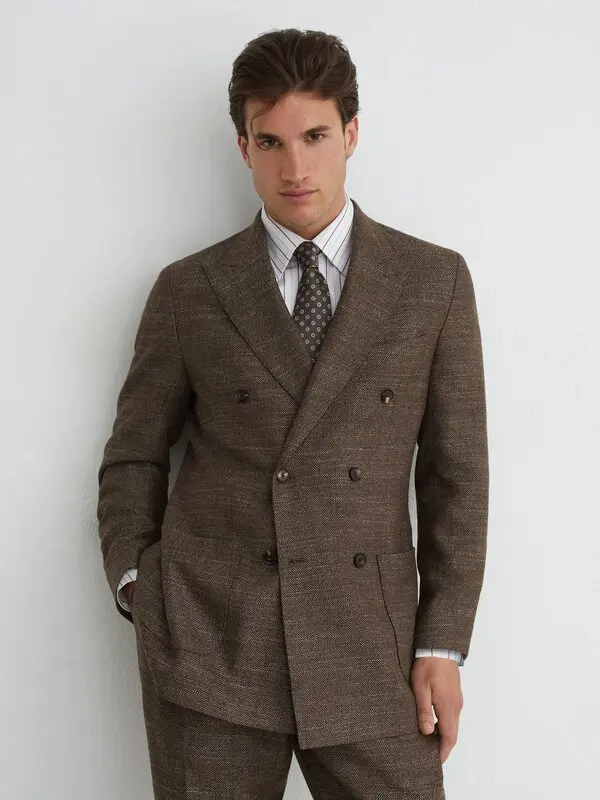 REISS Wool-blend Double-breasted Herringbone Blazer Classic-fit