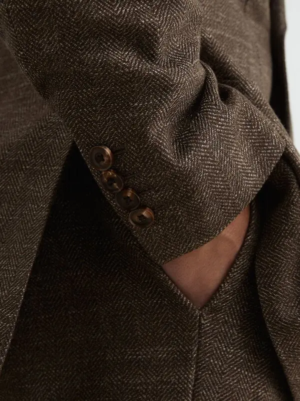 REISS Wool-blend Double-breasted Herringbone Blazer Classic-fit