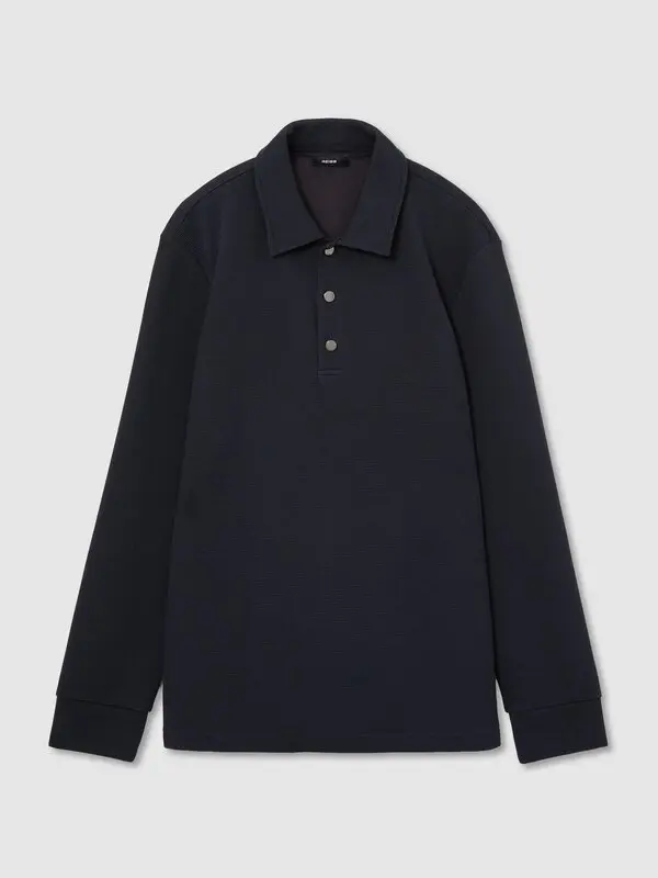 REISS Textured Long-sleeve Polo Shirt - Navy