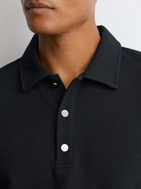 REISS Textured Long-sleeve Polo Shirt - Navy