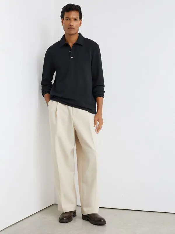 REISS Textured Long-sleeve Polo Shirt - Navy