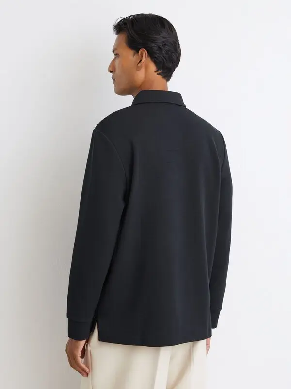 REISS Textured Long-sleeve Polo Shirt - Navy