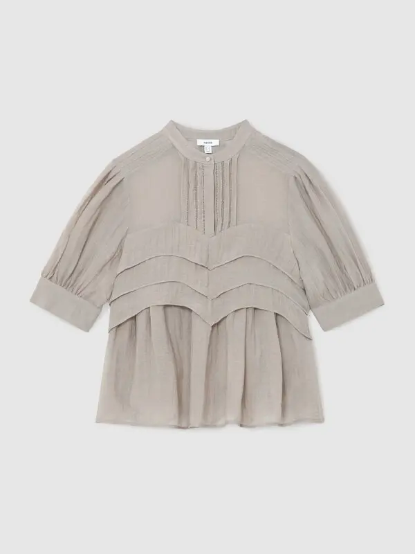REISS Frill-detail Half-button Blouse