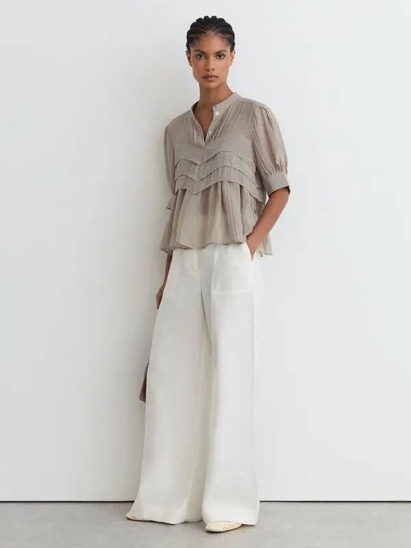 REISS Frill-detail Half-button Blouse