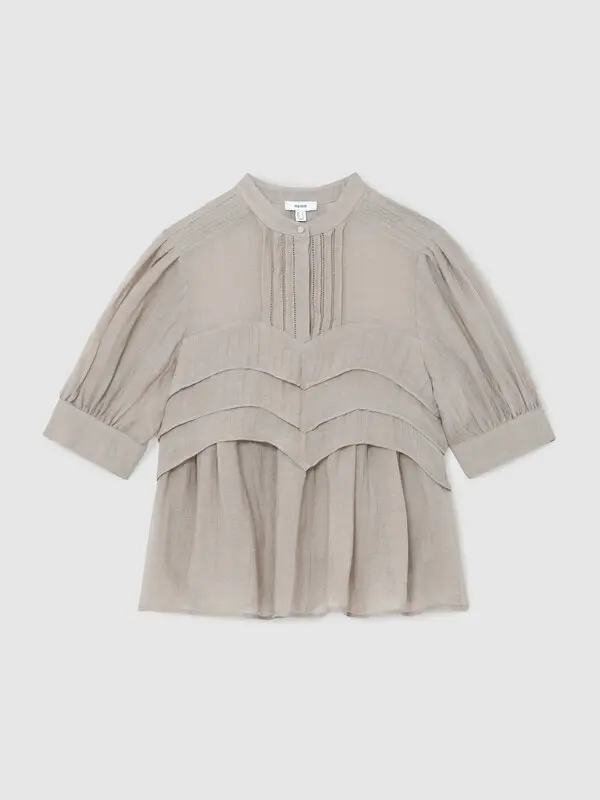 REISS Frill-detail Half-button Blouse