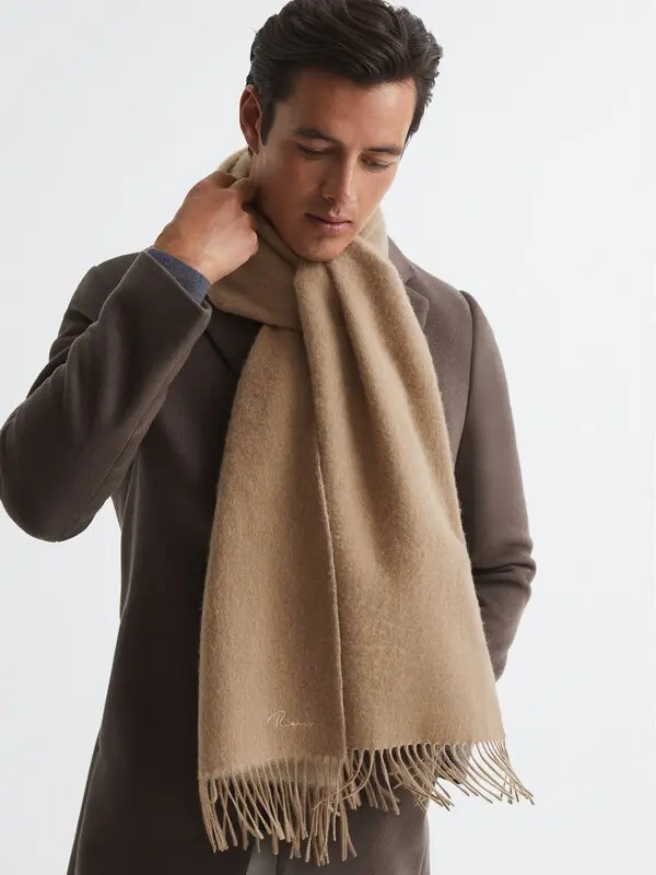 REISS Wool And Cashmere Scarf - Beige