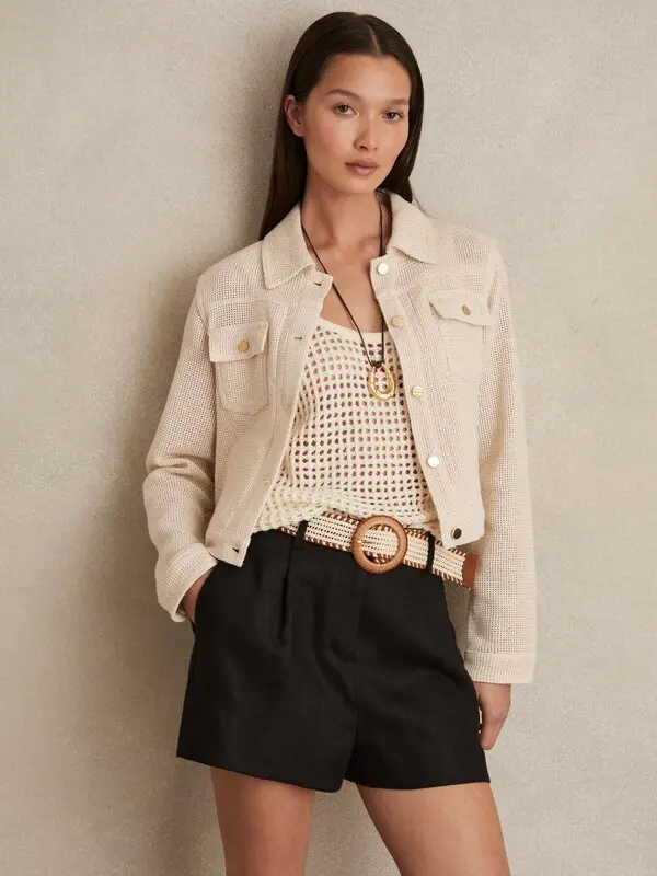 REISS Linen Pleat-front Belted Shorts