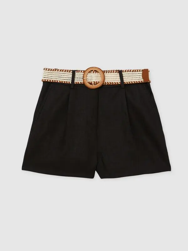 REISS Linen Pleat-front Belted Shorts