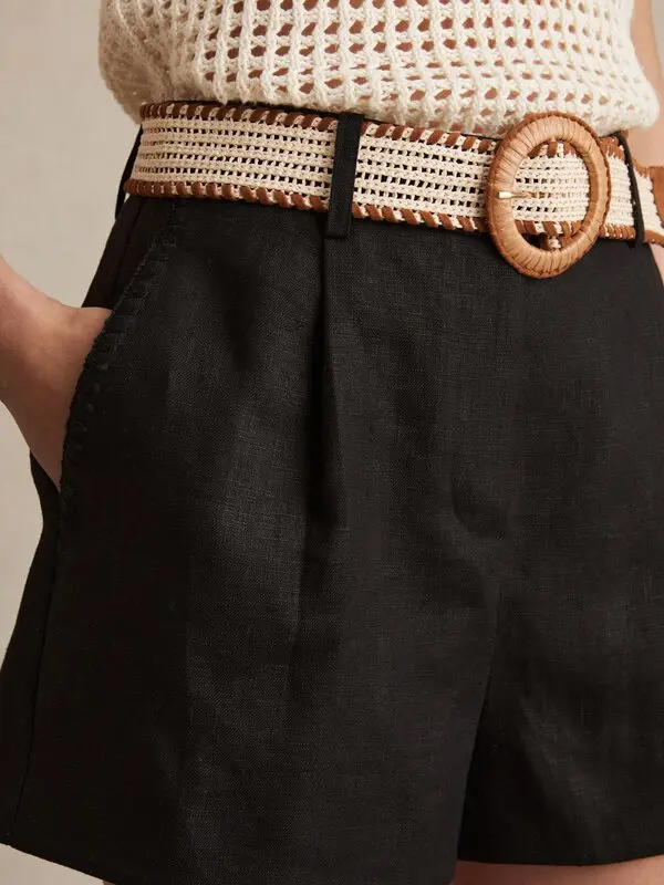 REISS Linen Pleat-front Belted Shorts