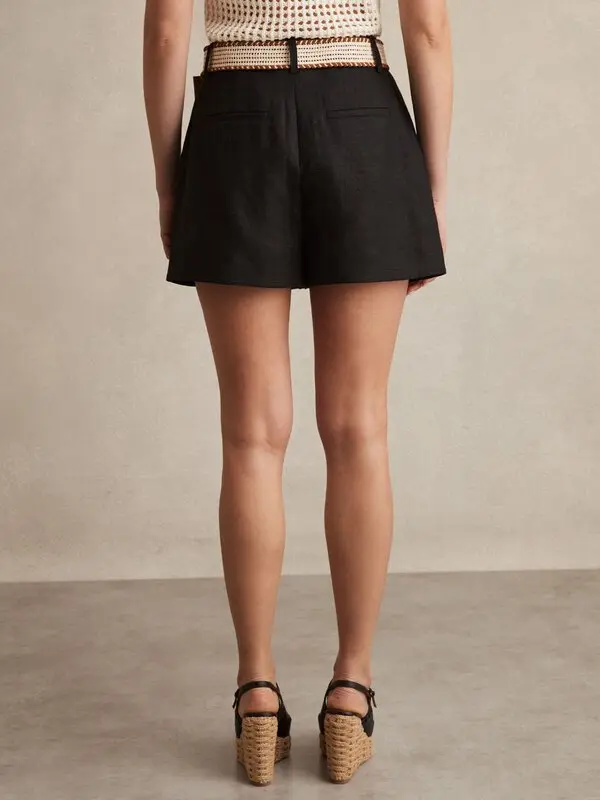 REISS Linen Pleat-front Belted Shorts
