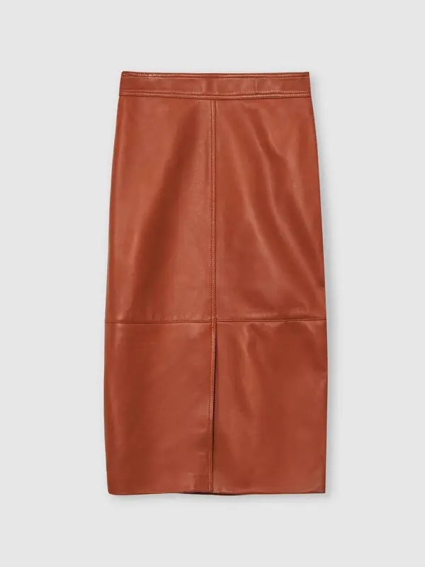 REISS Leather Midi Pencil Skirt