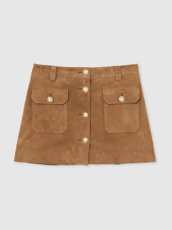 REISS Suede Button-through Mini Skirt