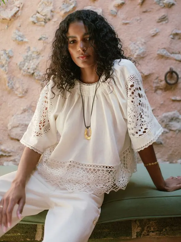 REISS Linen Embroidered Swing Top
