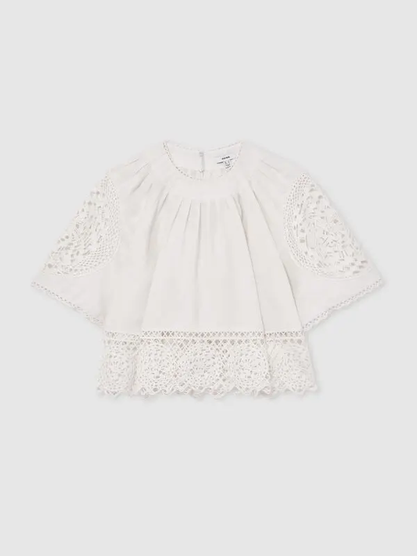 REISS Linen Embroidered Swing Top
