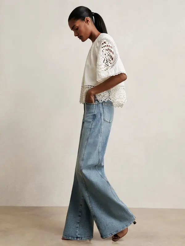 REISS Linen Embroidered Swing Top