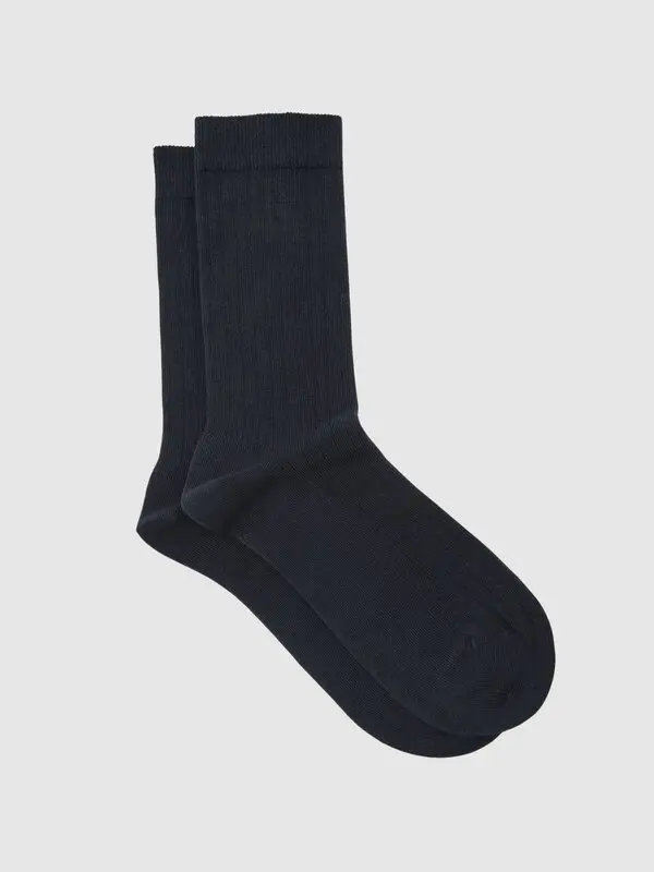 REISS Felicia Loafer Socks Cotton Ribbed - Navy