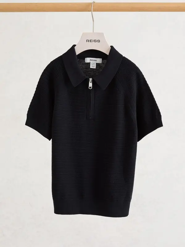 REISS 9-13 Yrs Textured-knit Half-zip Polo Shirt