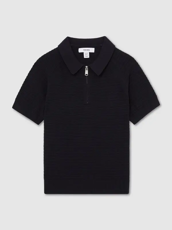 REISS 9-13 Yrs Textured-knit Half-zip Polo Shirt