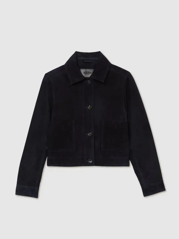 REISS Suede Cropped Trucker Jacket