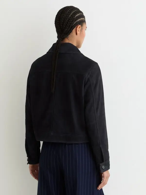 REISS Suede Cropped Trucker Jacket