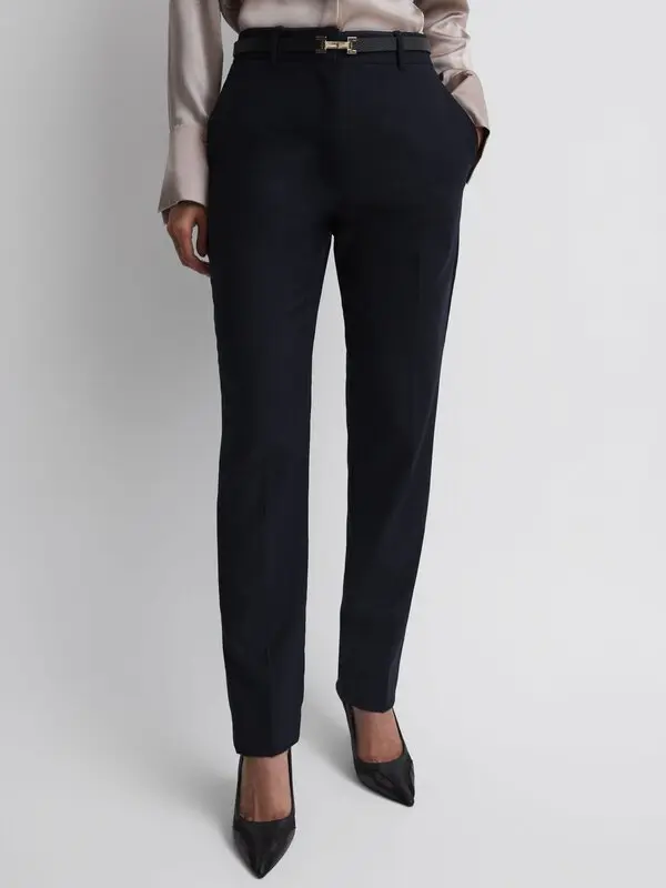 REISS Wool Blend Tapered Suit Trousers - Navy