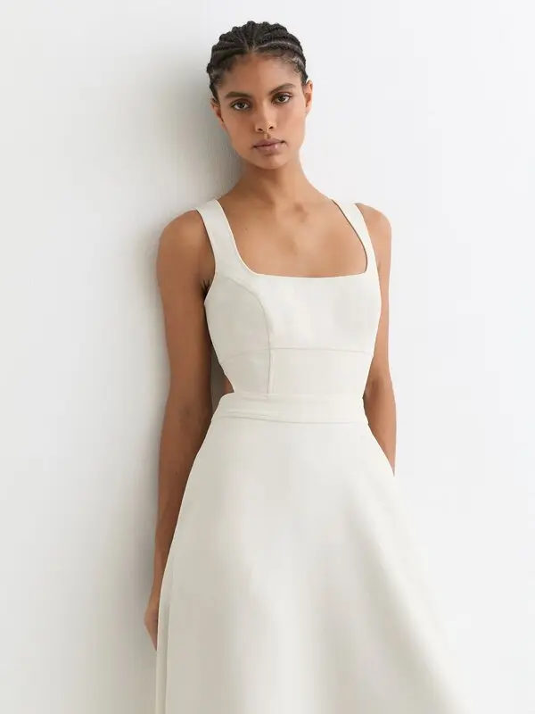 REISS Dina Waisted Cut-out Twill Midi Dress