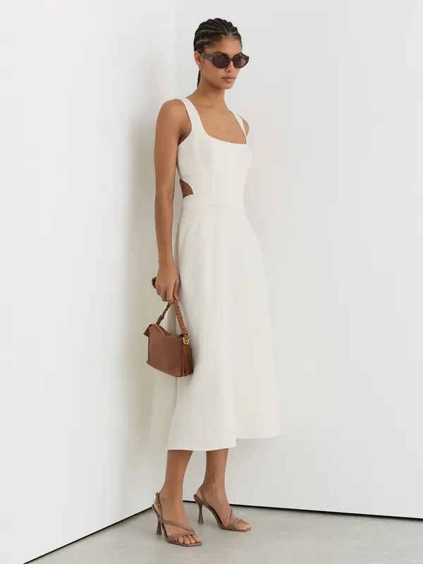 REISS Dina Waisted Cut-out Twill Midi Dress