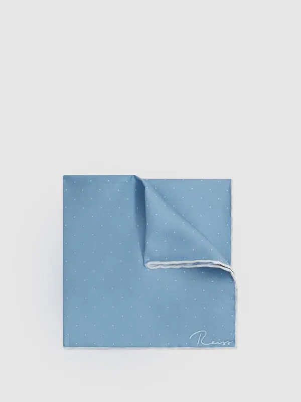 REISS Polka Dot Silk Pocket Square - Blue