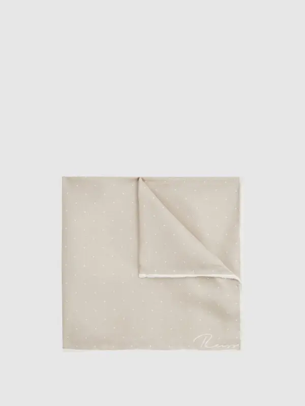 REISS Polka Dot Silk Pocket Square - Cream