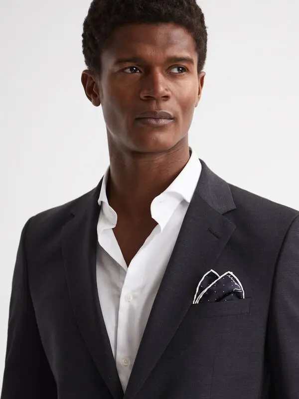 REISS Liam Pink Polka Dot Silk Pocket Square - Navy