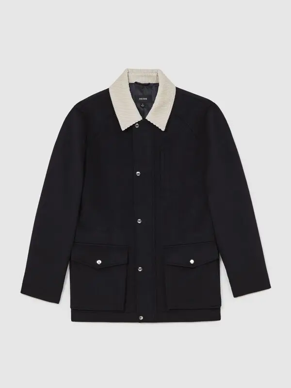 REISS Wool-blend Cord-collar Worker Jacket