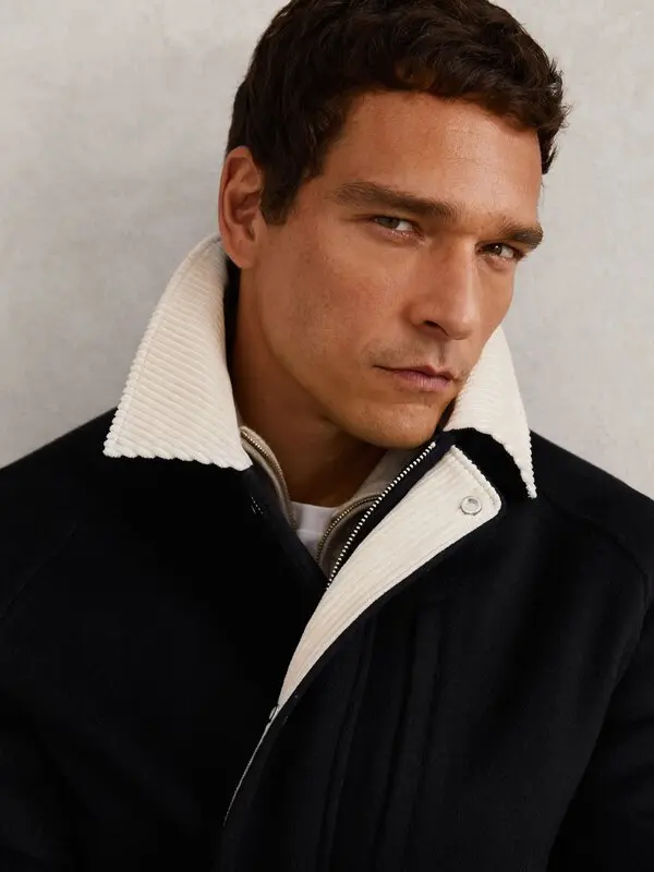 REISS Wool-blend Cord-collar Worker Jacket