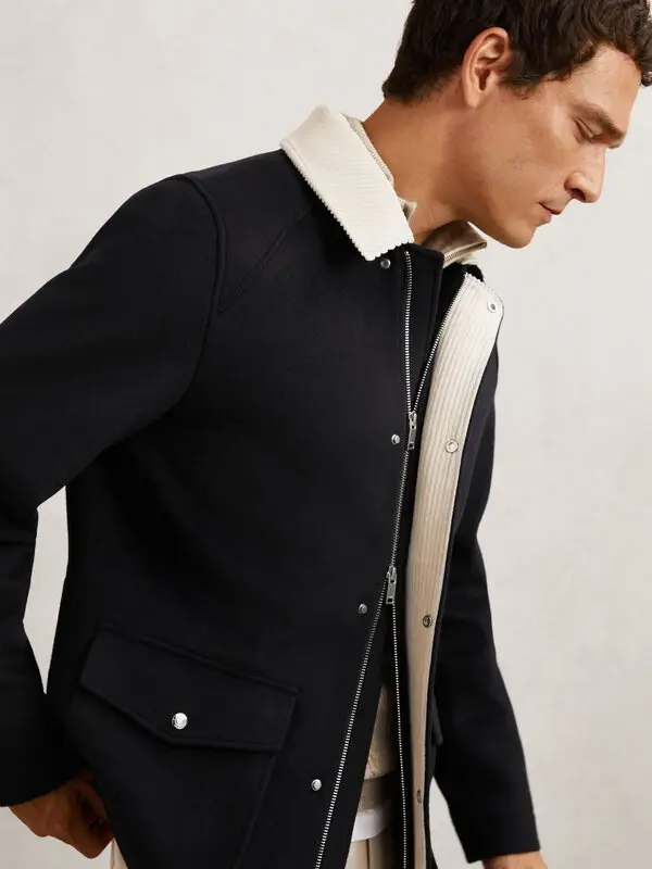 REISS Wool-blend Cord-collar Worker Jacket