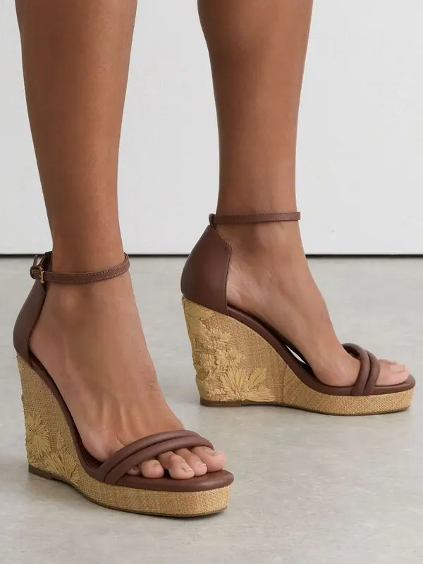 REISS Leather Embroidered-wedge Sandals